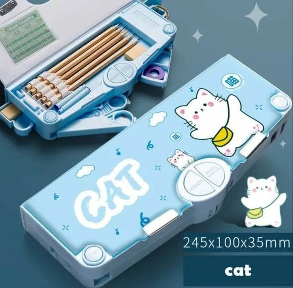 Пластиковый многофункциональный механический школьный пенал трансформер, голубой