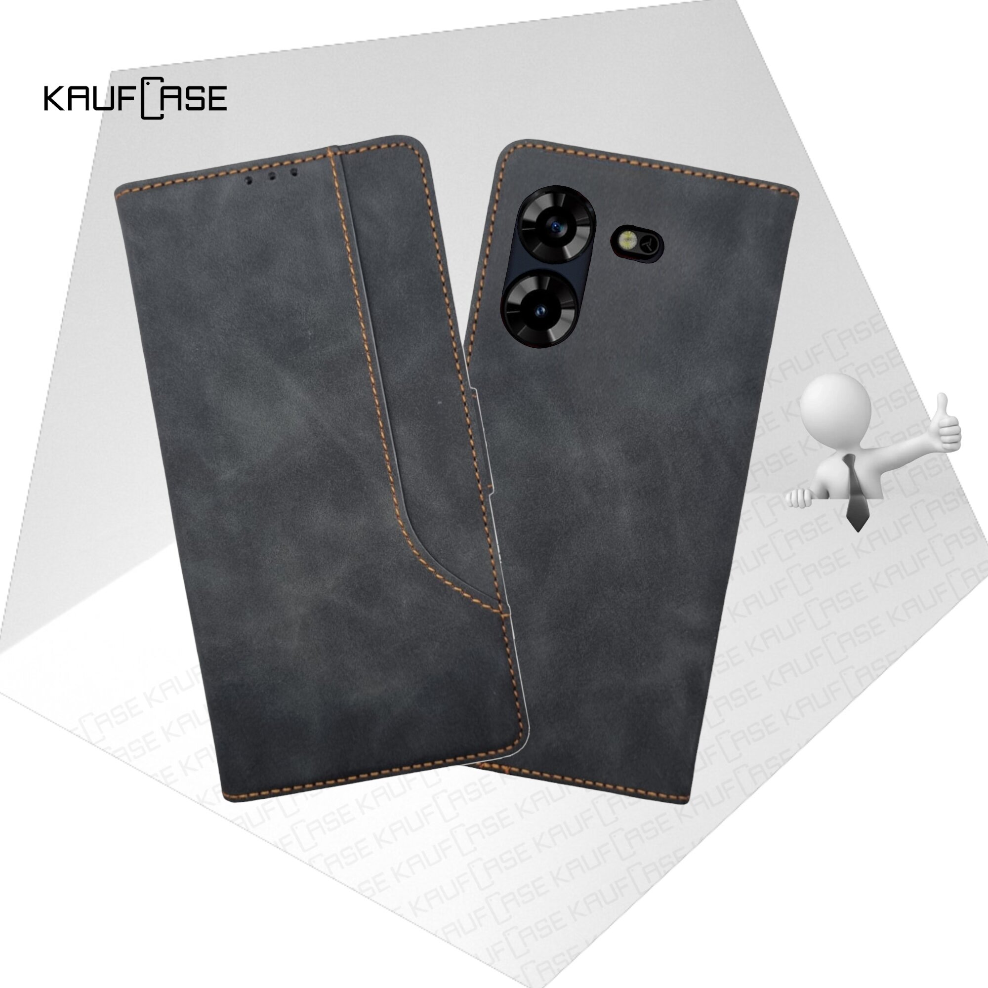 Чехол книжка с карманом кошельком для вашего смартфона Tecno Pova 5 Pro (LH8n) (6.78"), черный. Матовая текстура под кожу, дополнительный карман на крышке чехла, отделения для карт и купюр
