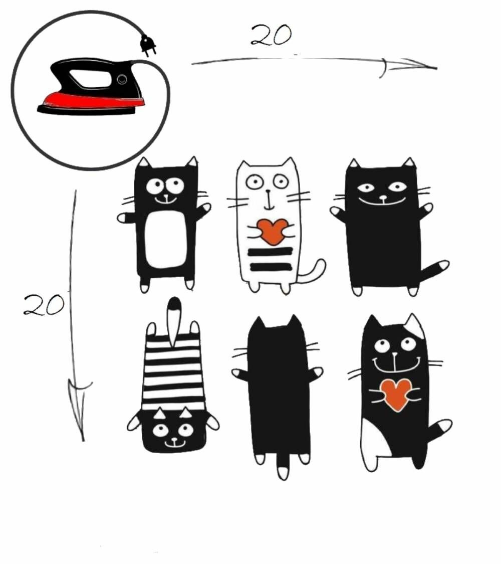 Термотрансфер "Полосатые коты" наклейка на одежду, 20х20