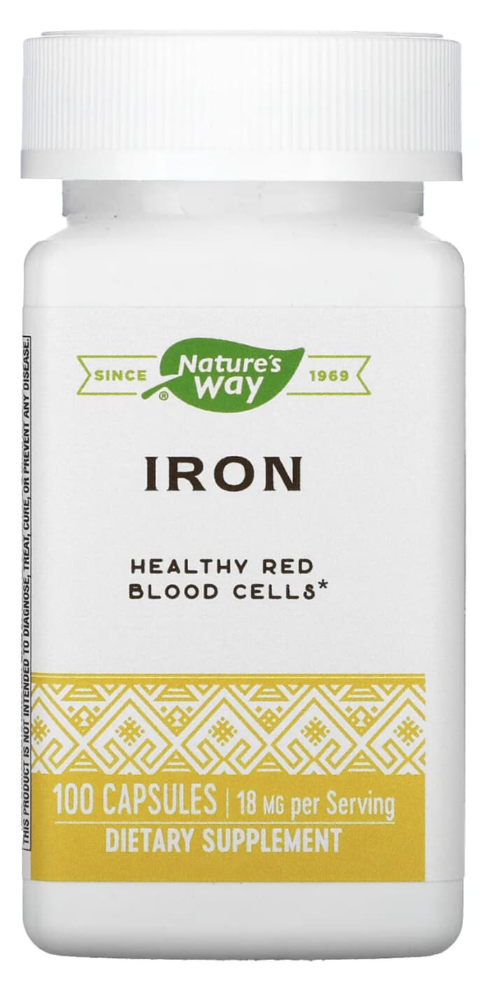 Nature's Way Iron, Железо 18 мг, 100 капсул в банке, для взрослых