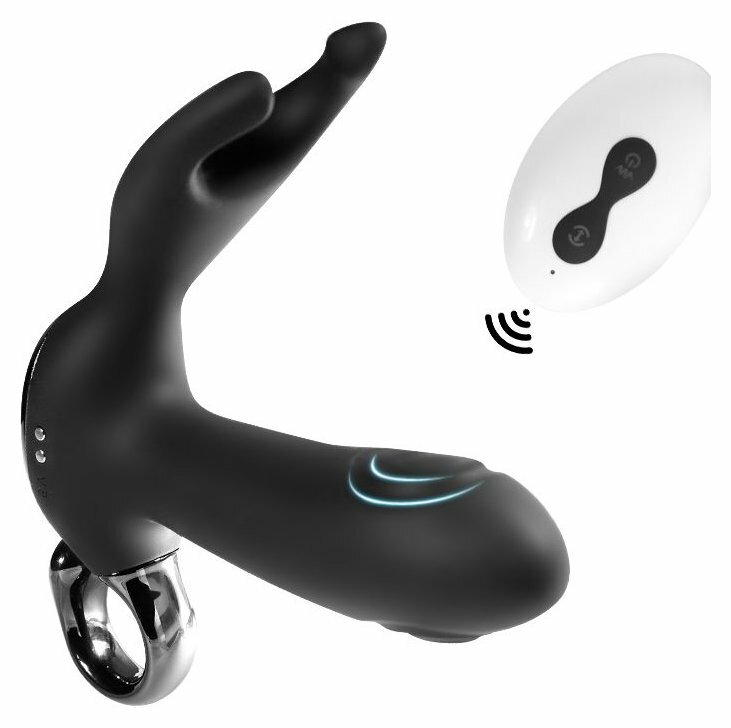 Черный вибромассажер простаты с эффектом маятника и пультом ДУ 16 см Secwell