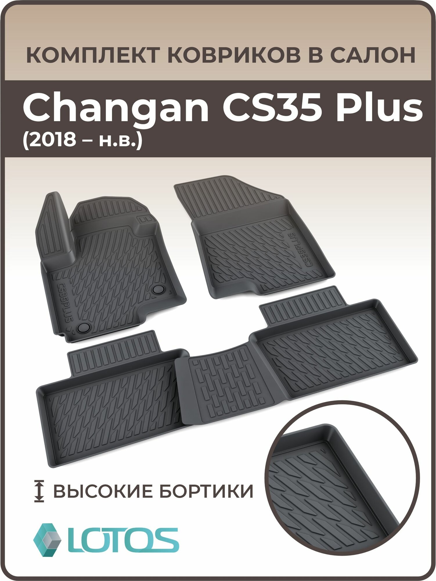 Коврики автомобильные 3D в салон Changan CS35 PLUS (2019-н. в.)/ Ковер в машину чанган CS35 плюс new полиуретановые (мягкая резина)