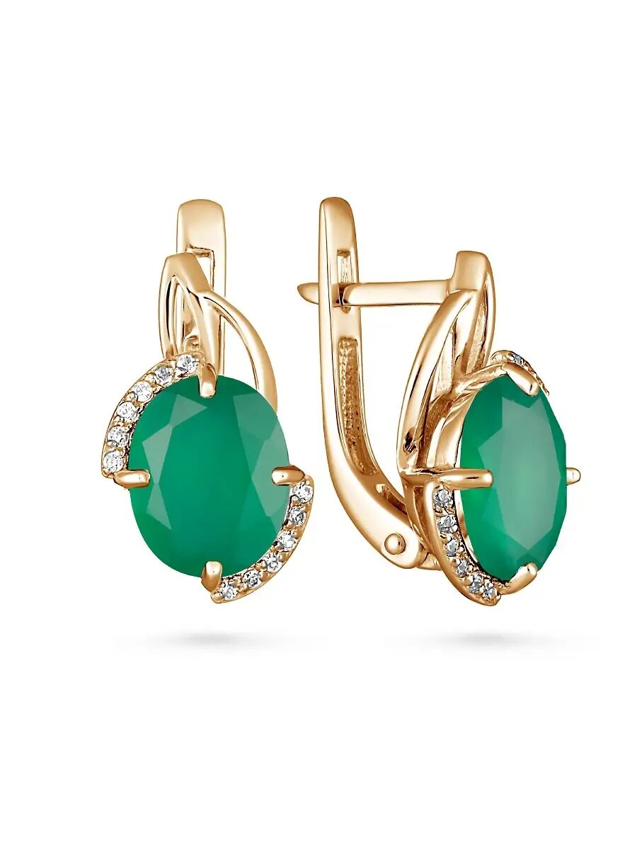 Серьги, красное золото, 585 проба, бриллиант, агат