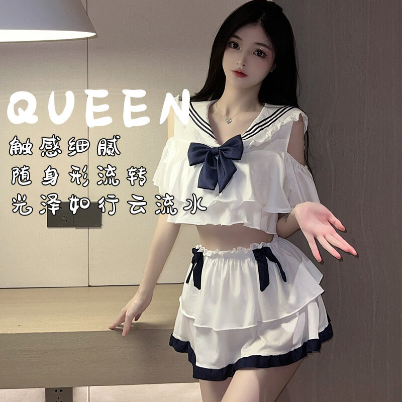 Сексуальный наряд в японском стиле для невинной школьницы, сексуальный комплект школьной формы. Комплект включает топ + юбку + стринги.