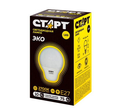Лампа светодиодная старт LEDGLS E27 10W теплый белый груша /черная уп/