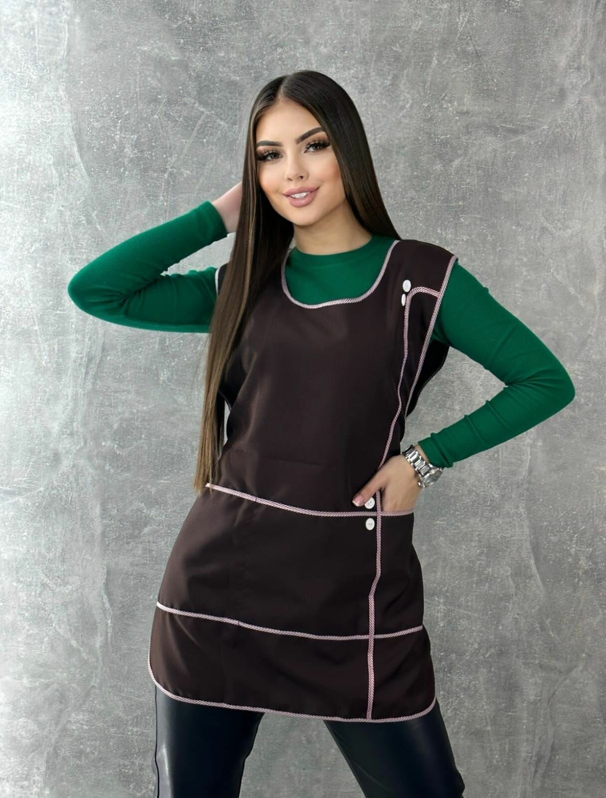 Фартук рабочий женский Пуговка из Габардина. Халат парикмахерский, сарафан универсальный подходит для продавцов, уборщиц, поваров, флористов и парикмахеров