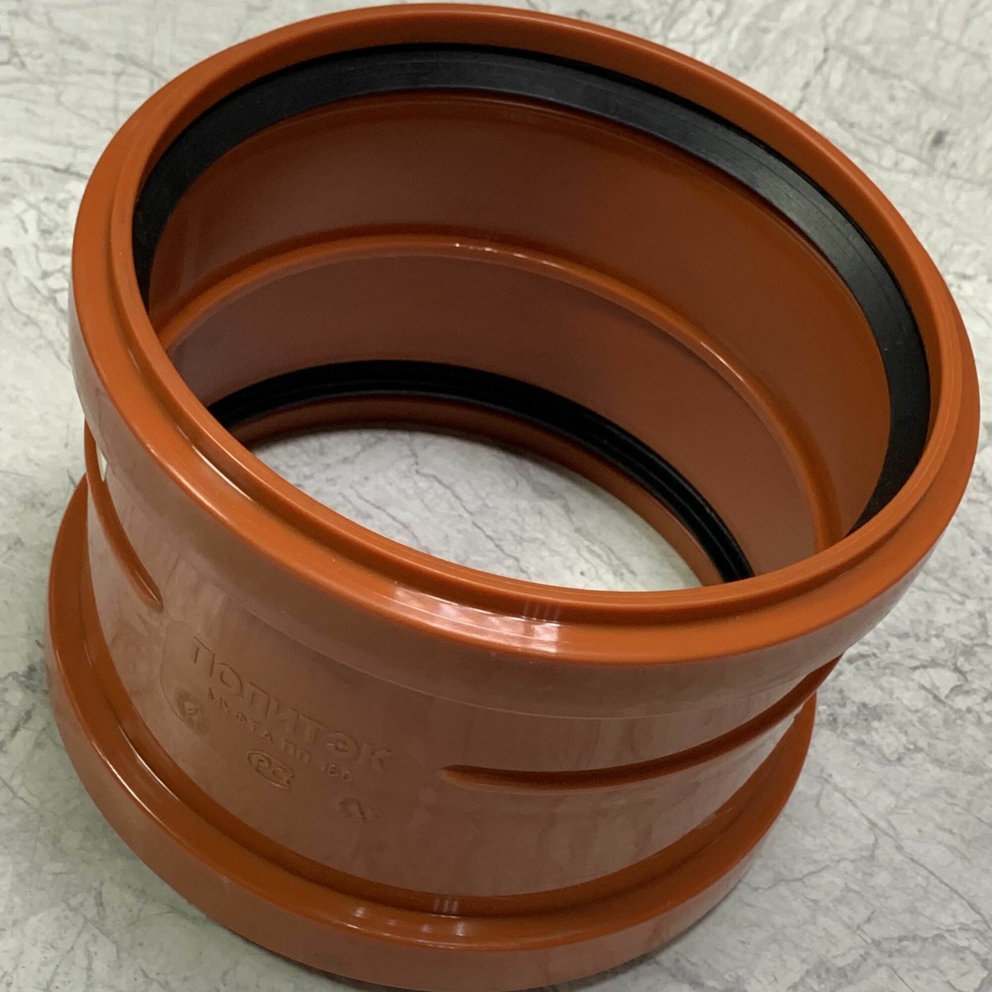 Муфта двухраструбная 160 рыжая Политэк (с ограничителем внутри)