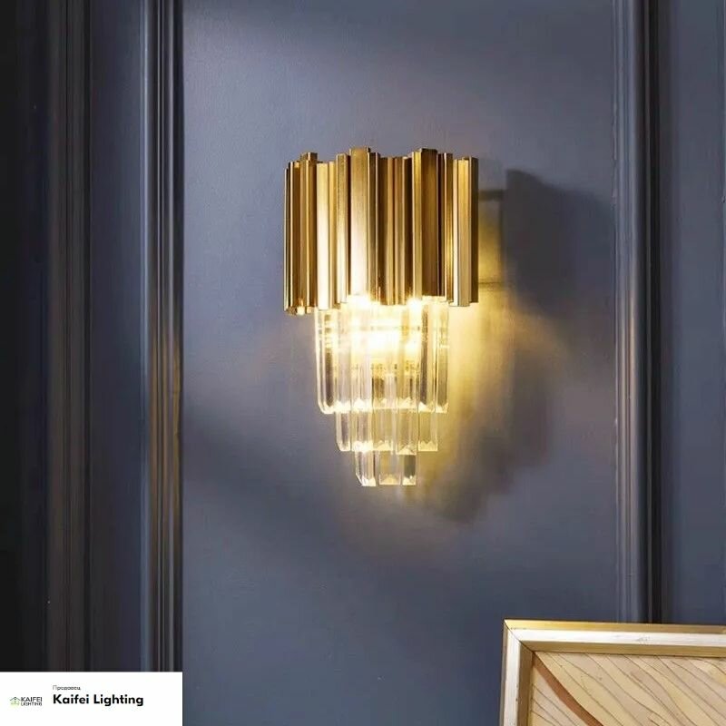 Настенный бра с металлическими кристаллами Золото 40 см Теплый свет -kpa