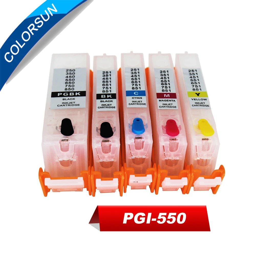 Colorsun PGI-550 CLI-551 многоразовые картриджи PGI550 для Canon PIXMA IP7250 IX6850 MG5450 MG5650 MX925 с чипами ARC 5 шт.