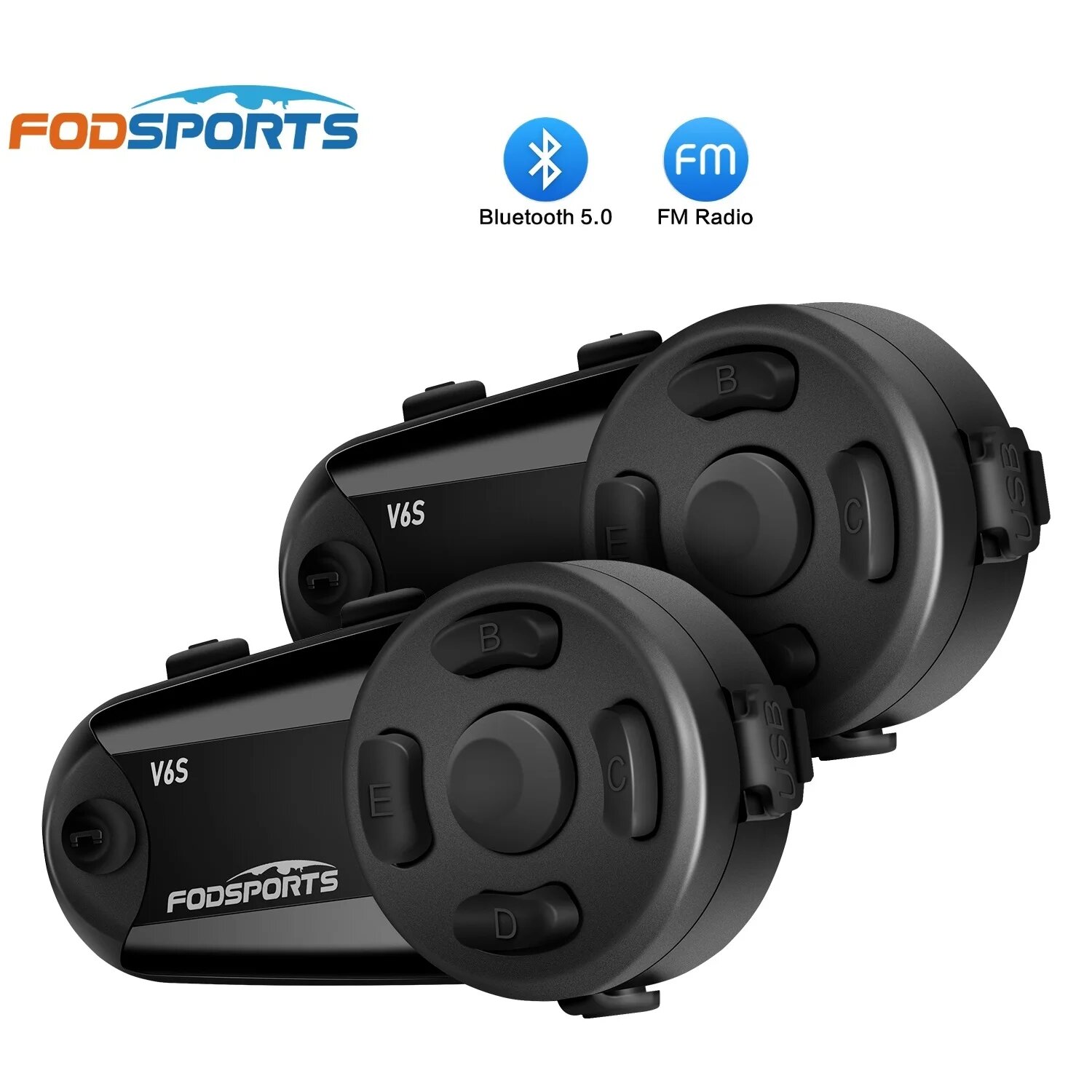 2шт Fodsports V6S мотогарнитура мотоциклетный интерком bluetooth шлем гарнитура 6 всадников 1000м водонепроницаемый интерфон BT5.0, FM радио, обмен музыкой
