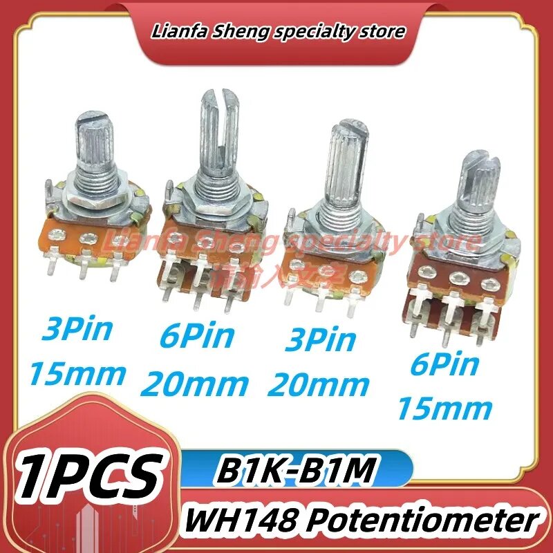 Потенциометр WH148 B1K B2K B5K B10K B20K B50K B100K B250K B500K B1M 15 мм, 6Pin B20K