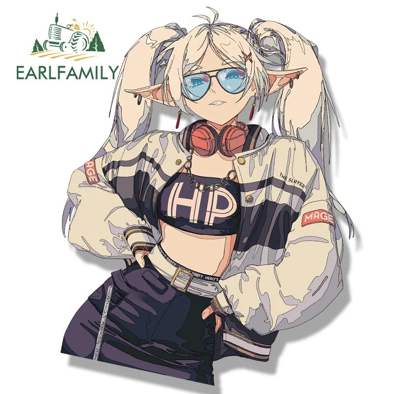 EARLFAMILY уличная одежда фриэрена Автомобильная Наклейка горячий аниме эскиз Waifu Die-cut, 13cm