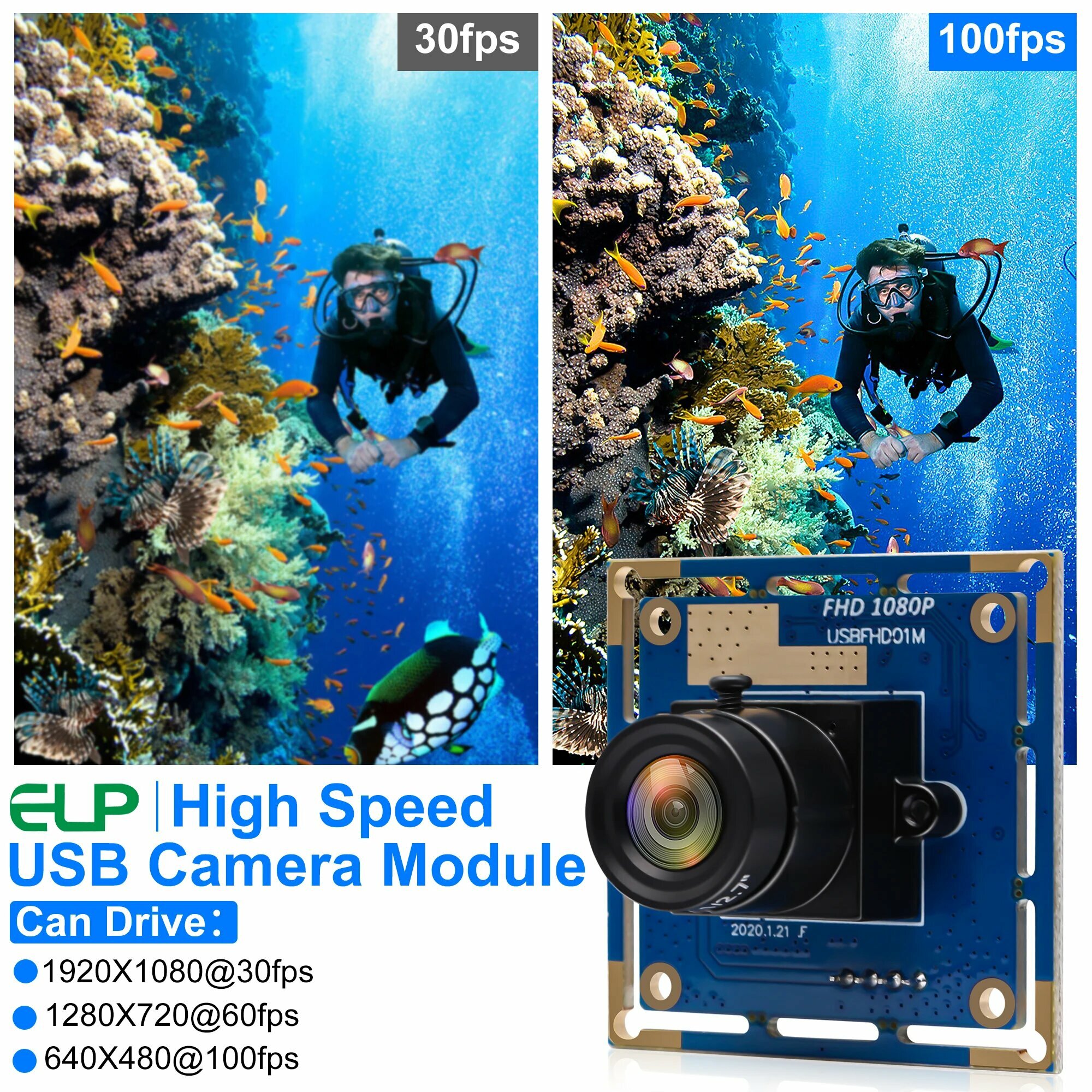 ELP 2MP USB камера 120degree для видеонаблюдения