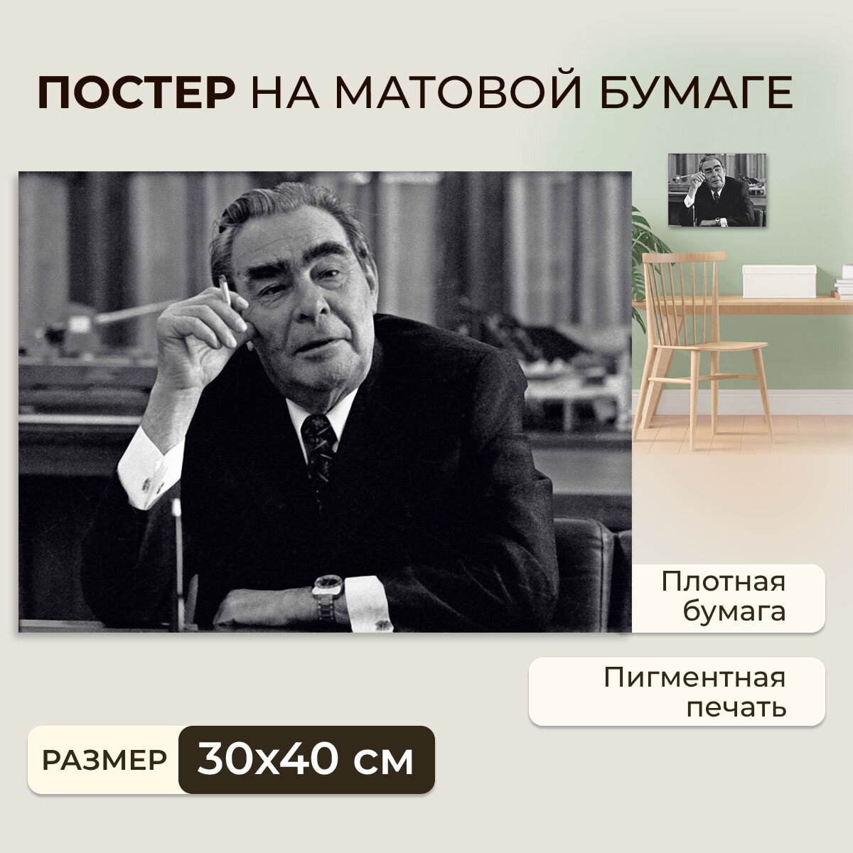 Постер, плакат на бумаге / Леонид Ильич Брежнев / Размер 30 x 40 см