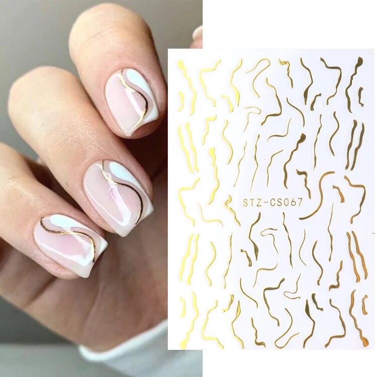 3D наклейки, слайдеры на ногти, белый край, французские украшения для дизайна ногтей, наклейки, блестящая пудра, накидка, все для маникюра NFSTZCS068