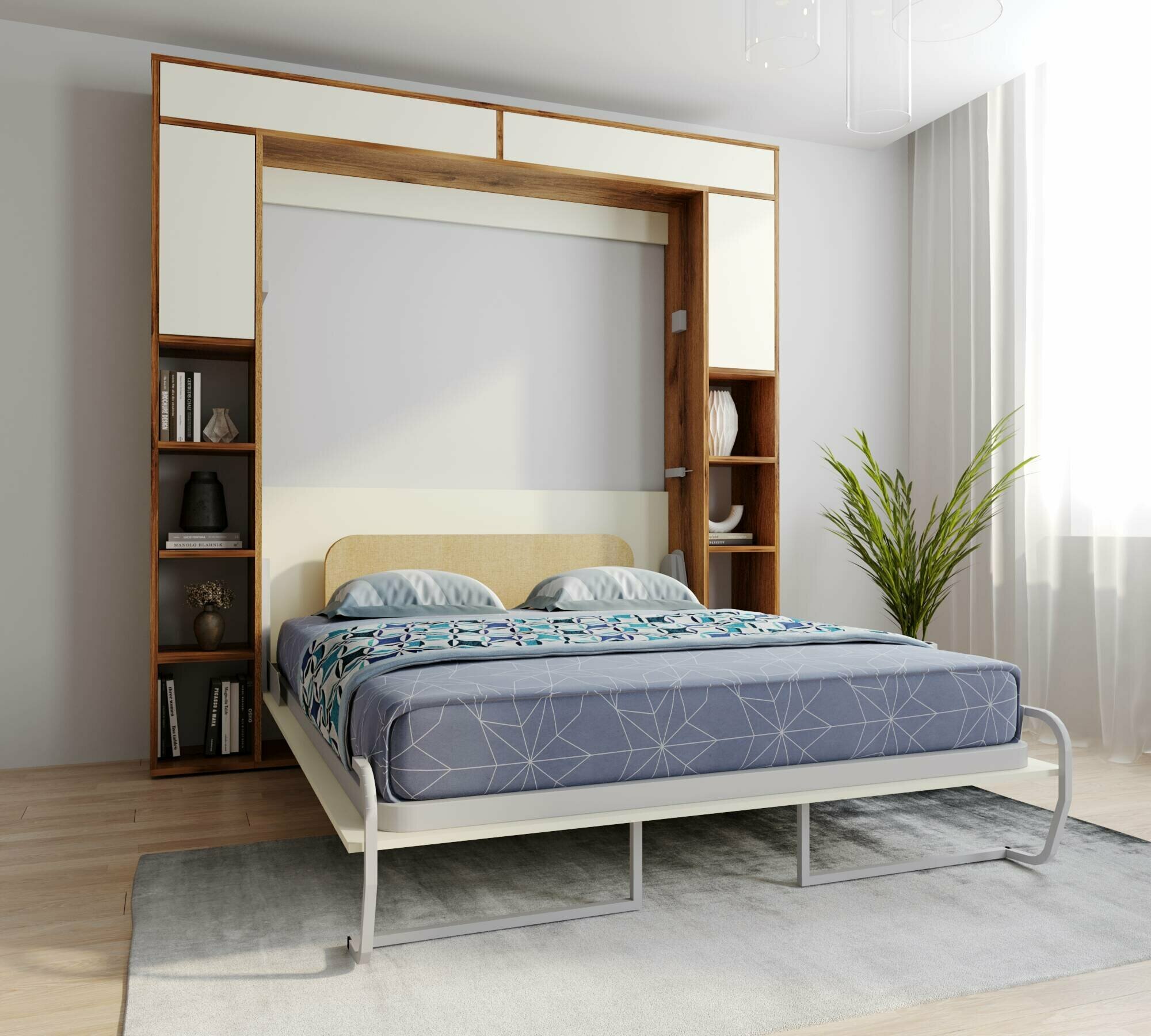 Шкаф кровать-трансформер Летто 1400 Форма с расширенными полками Лайт Янтарь