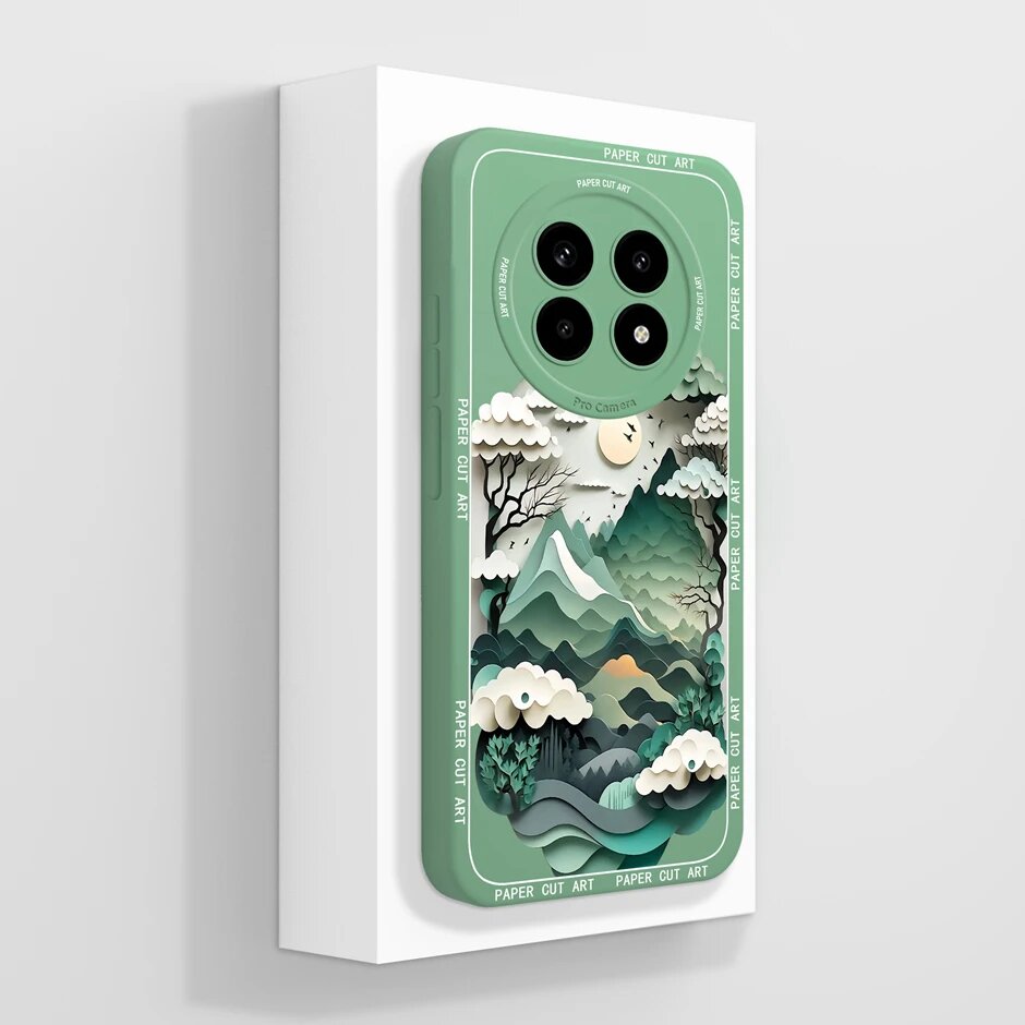 Чехол для Realme 13 Plus, изумрудный, Paper Cut Art