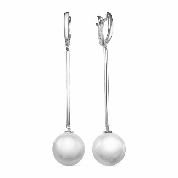 Серьги с подвесками, серебро, 925 проба, родирование, жемчуг культивированный