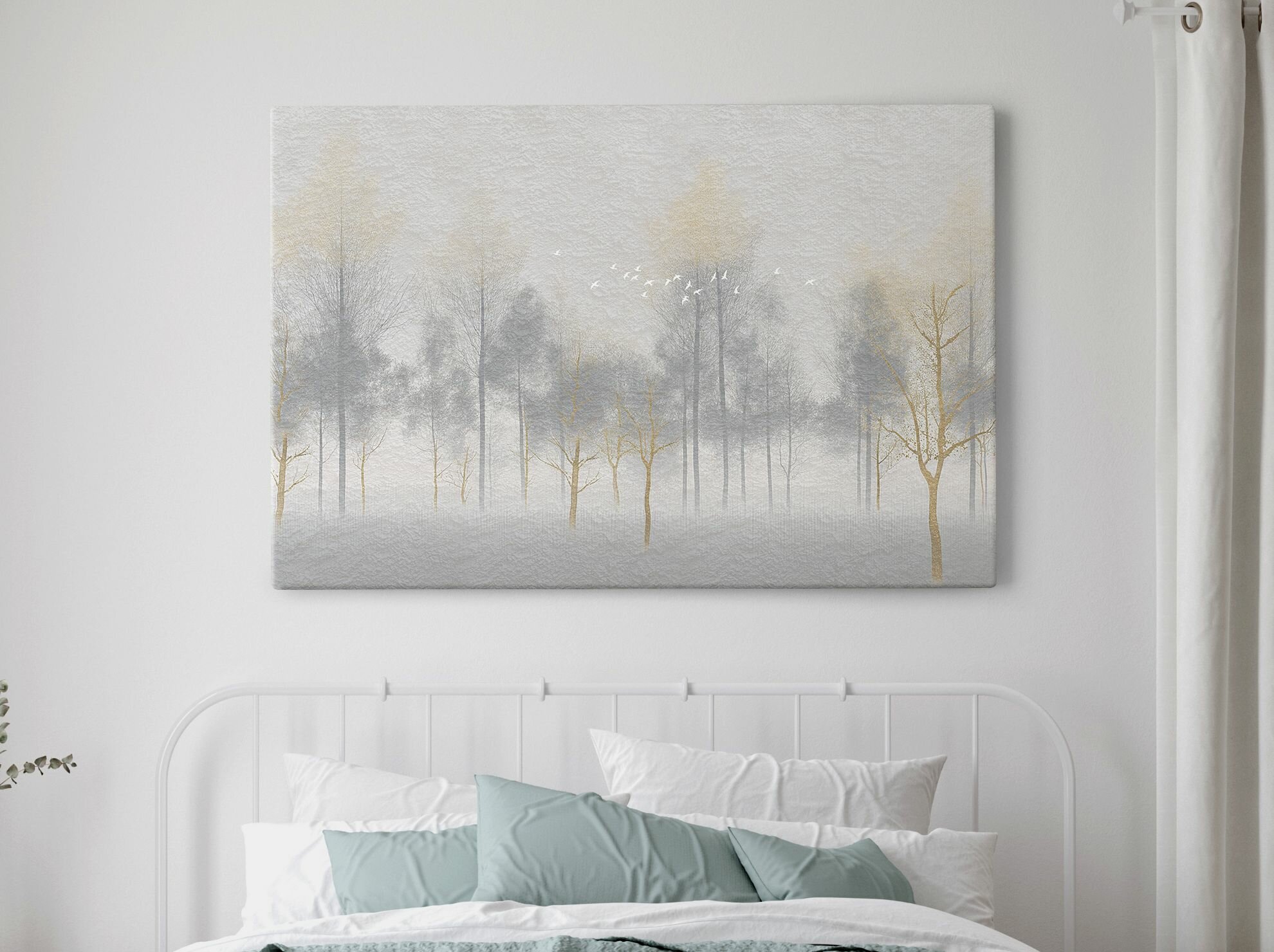 Интерьерная картина "Птицы в темном лесу" на натуральном хлопковом холсте, большая, размер 60 на 90/ 60х90 см