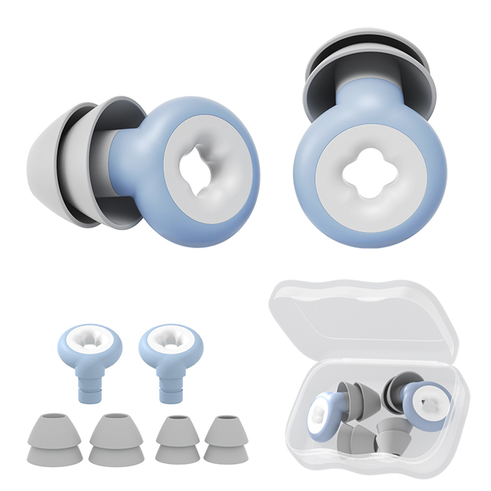 Многоразовые силиконовые беруши с шумоподавлением, портативные, для защиты от шума во время сна, синие.