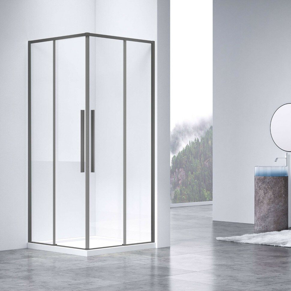 Душевой уголок Слим-Н (Slim-N) VSS-4SN9010CLGM, 1000*900, вороненая сталь, стекло прозрачное