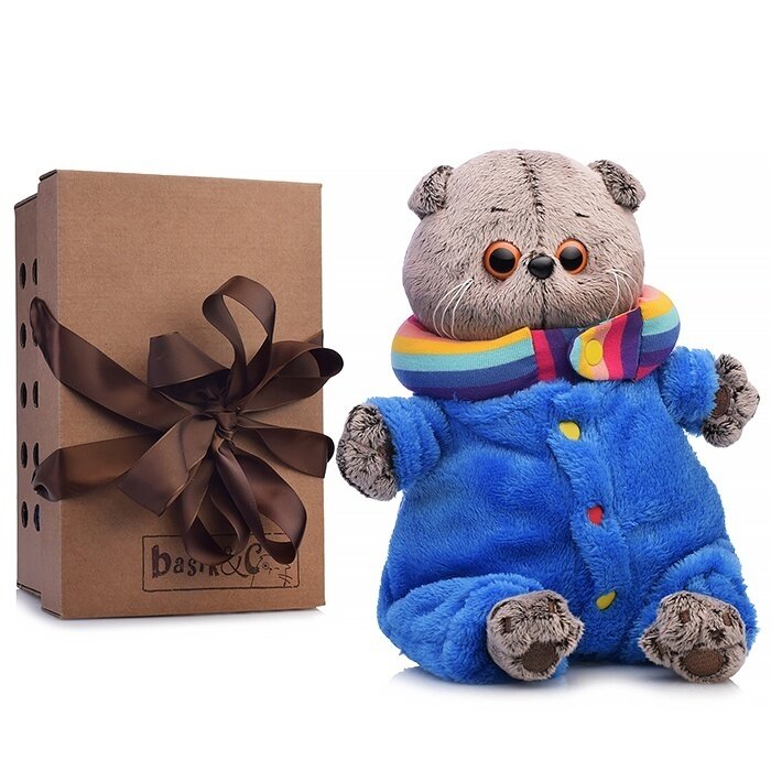 Кот игрушечный мягкий Basik&Ko Басик, в спальном комбинезоне (Ks19-211)