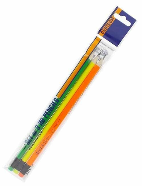 Карандаши Centrum чернографитные деревянные заточенные трехгранные, с ластиком, 3 шт (80702)