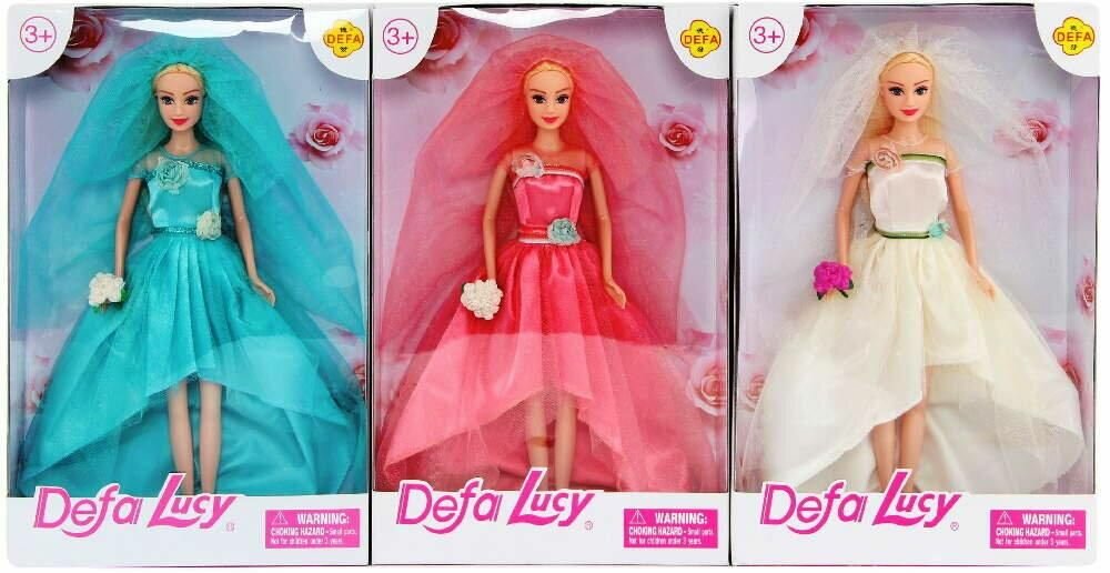 Кукла DEFA Lucy "Невеста", 29 см, в платье, с букетом, 3 вида, в коробке