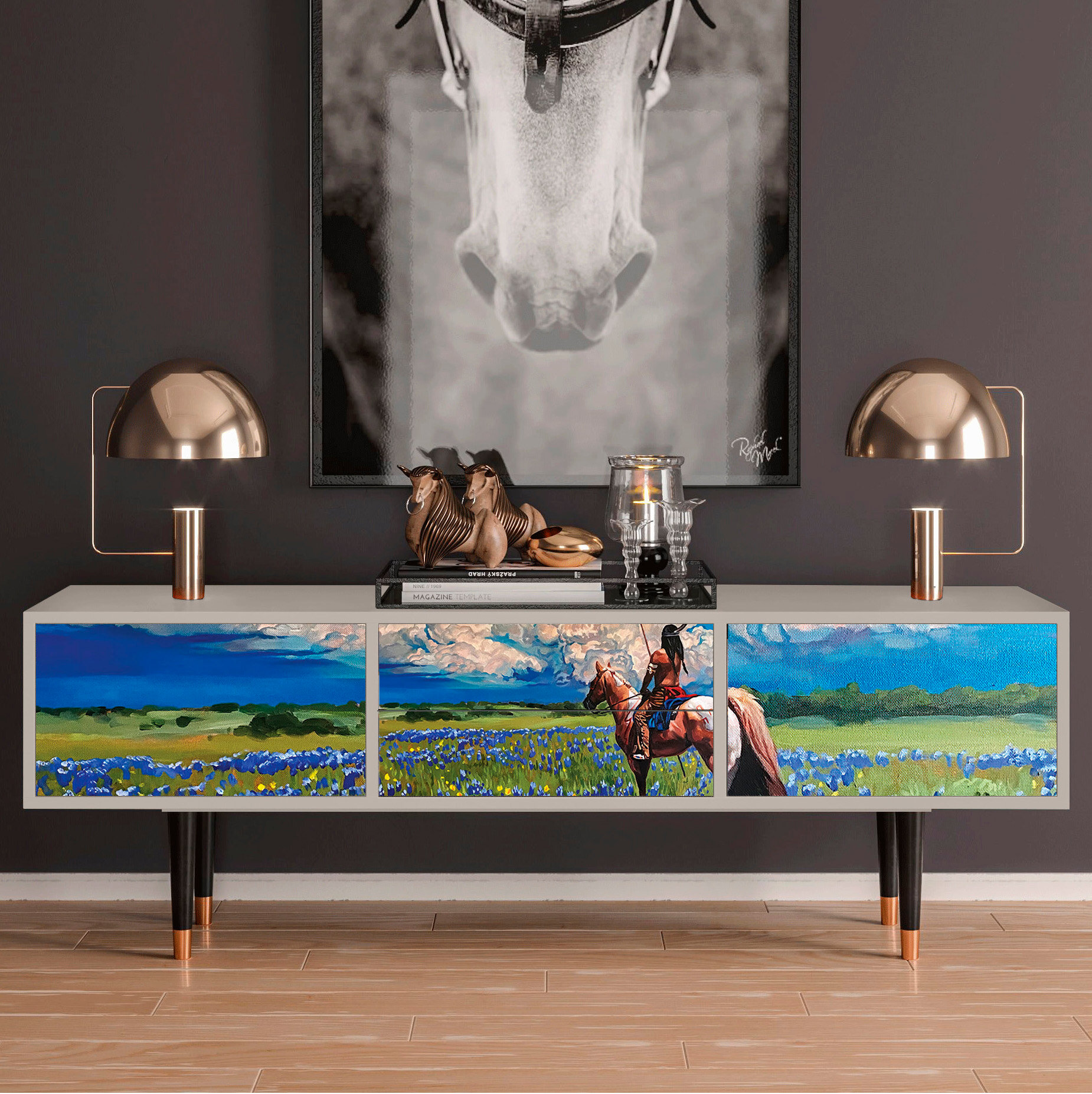 ТВ-Тумба - STORYZ - T4 Thunderheads by Sarah Dean, Размер - 170 x 59 x 48 см, Цвет корпуса - , Сатин
