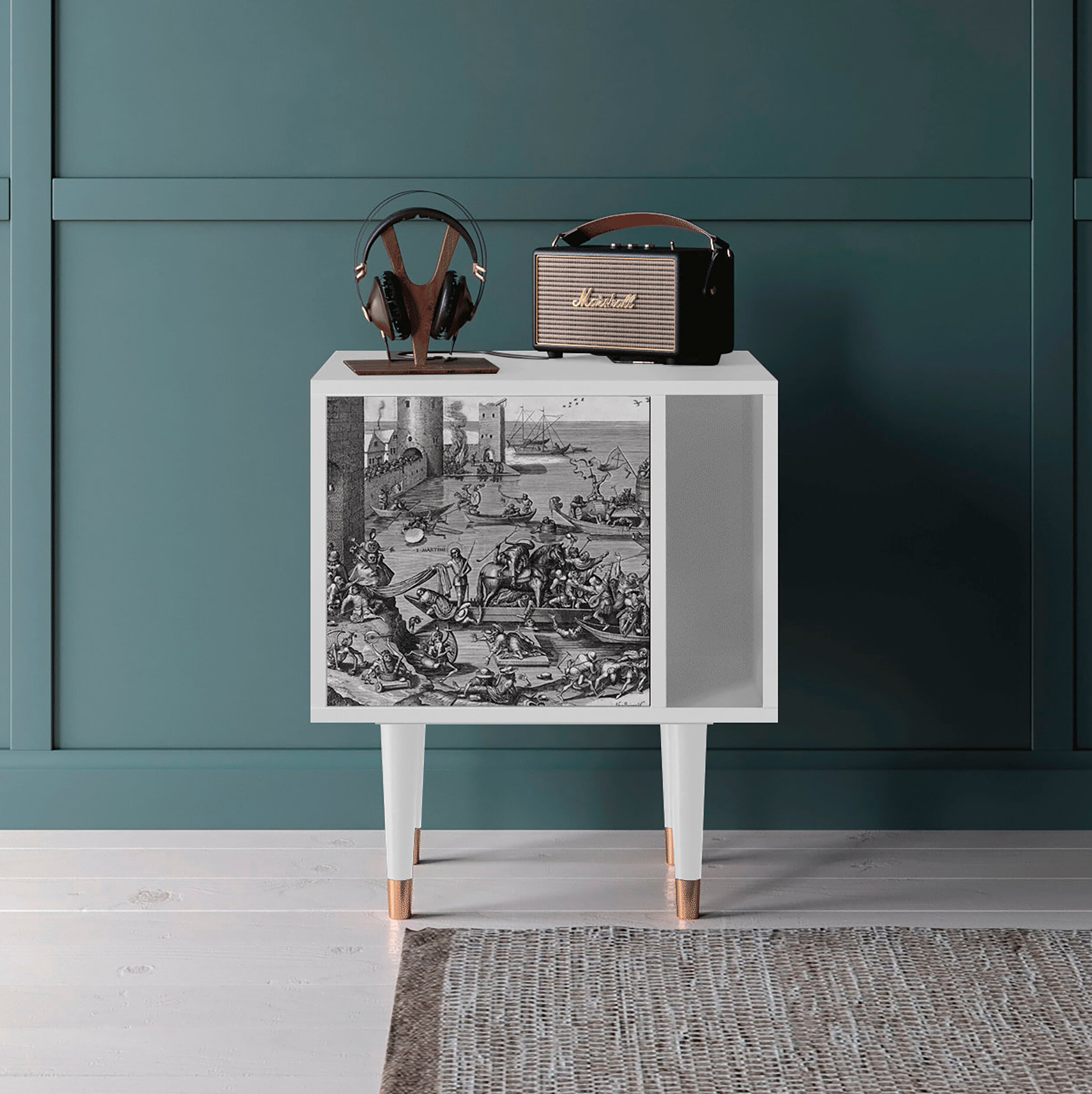 Прикроватная тумба - STORYZ - S2 Saint Martin With His Horse in a Ship by Pieter Breugel, Размер - 58 x 69 x 48 см, Цвет - Белый