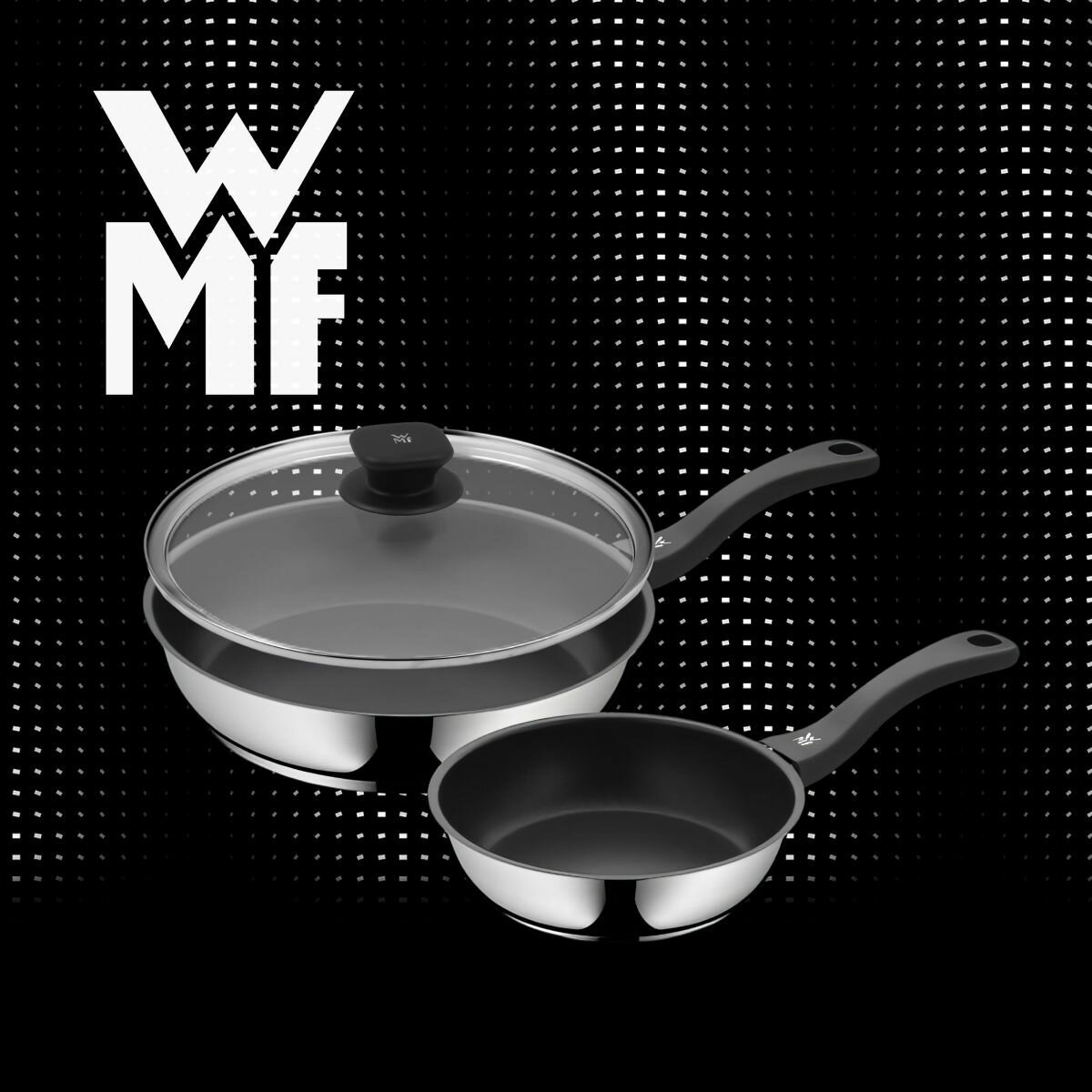 Набор сковород WMF Devil 20 и 28 см + крышка 28 см из нержавеющей стали с антипригарным покрытием для всех типов плит, включая индукционные