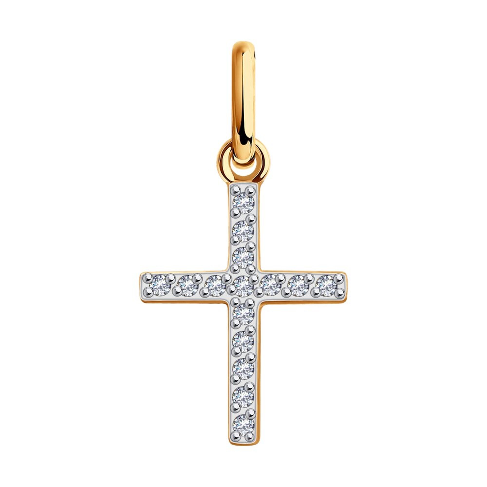 Крестик, красное золото, 585 проба, фианит