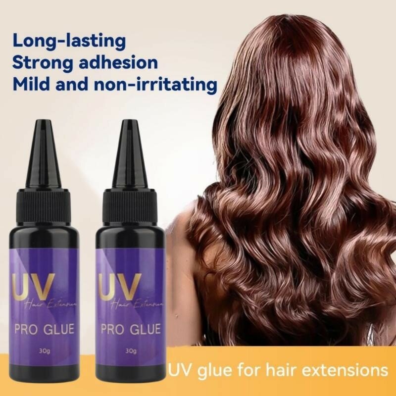 UV Клей Для Наращивания Волос 30 Г (2 Шт.): Быстросохнущий Невидимый Адгезив Для UV Ламп, Надежный И Водонепроницаемый