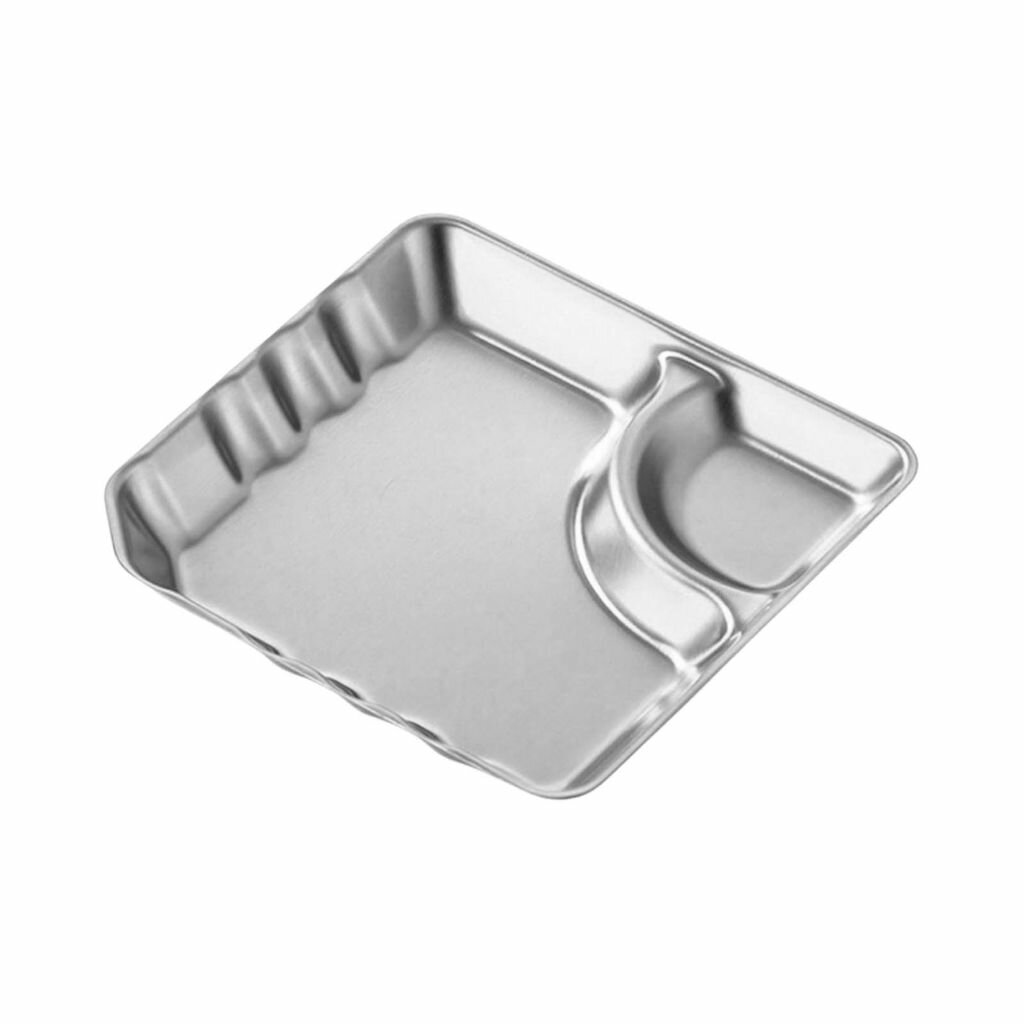 Посуда, Креативная металлическая закусочная тарелка из нержавеющей стали - серебристая - две квадратные ячейки C