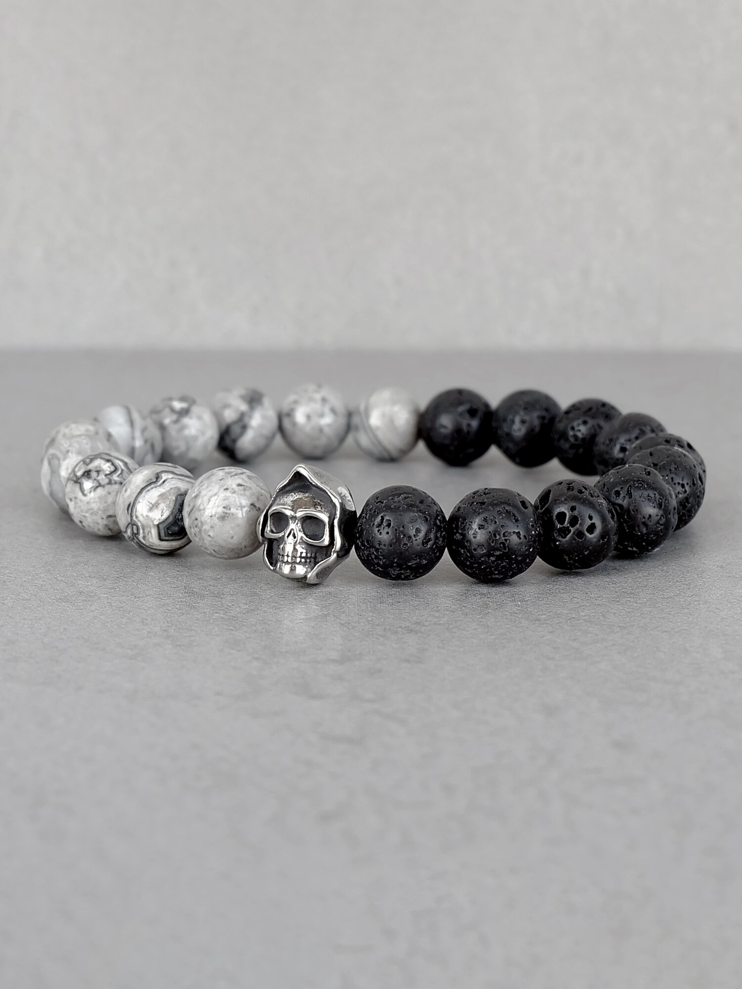 Браслет-нить, яшма, вулканическая лава