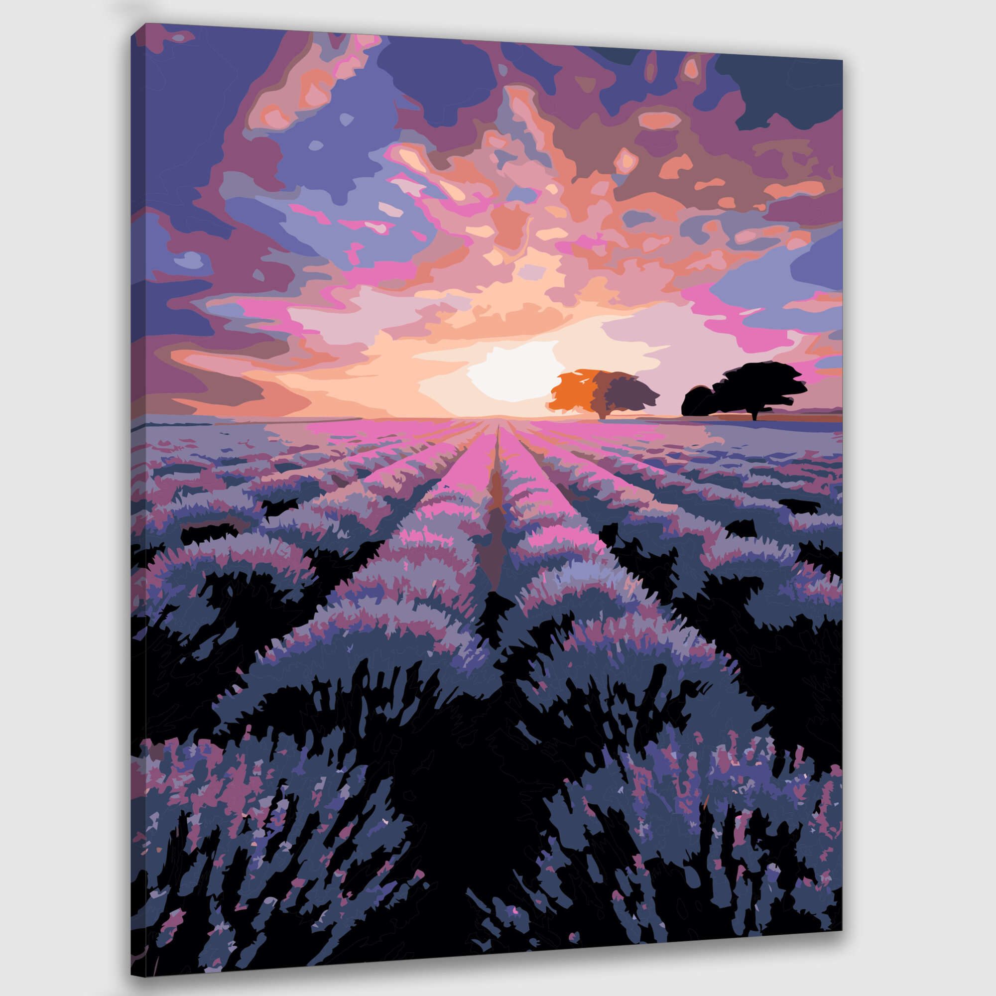 Картина по номерам 40x50 см, фотография, поле лаванды, цвет, аромат, фиолетовые цветы, ветер, баланс, холмы, освещение