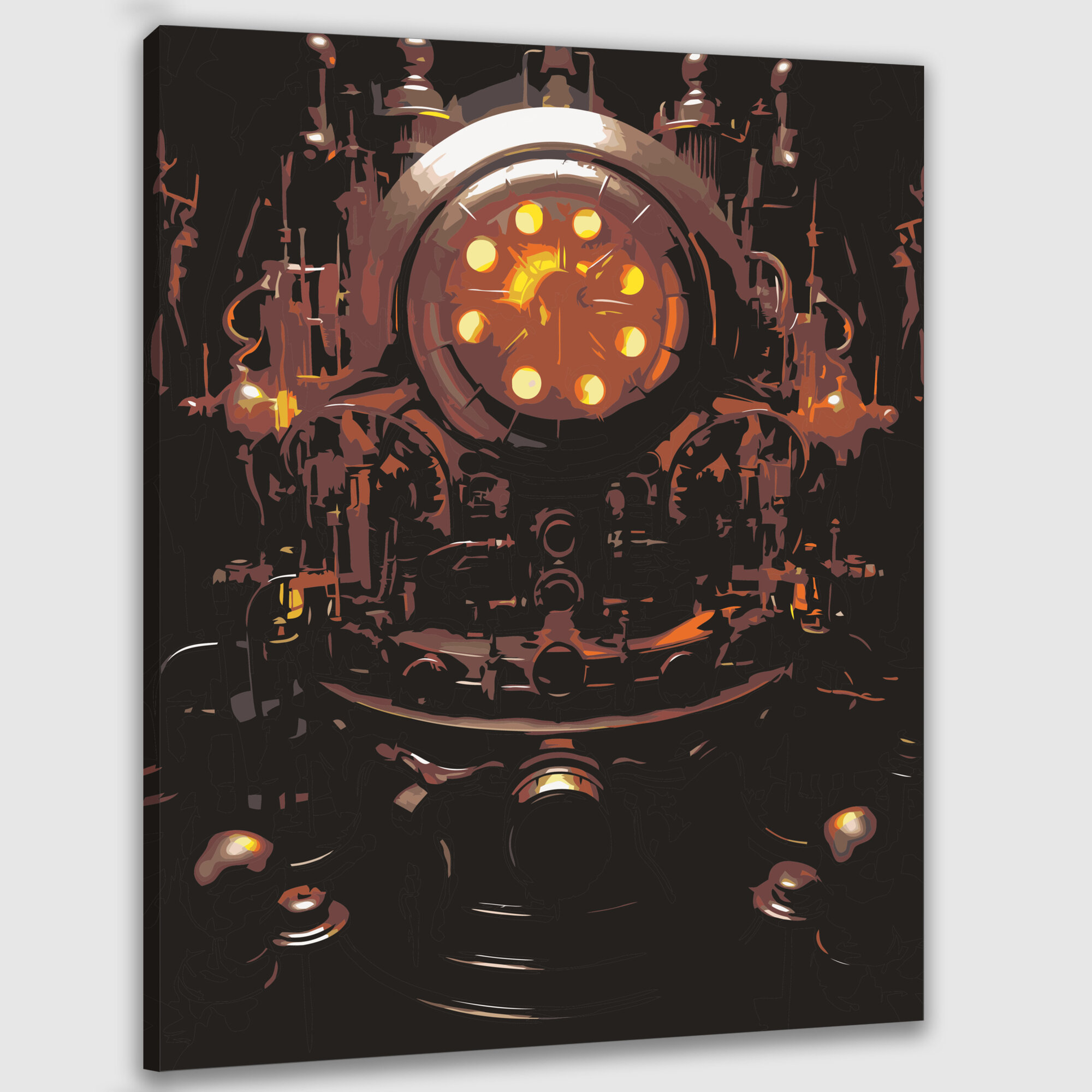 Картина по номерам 40x50 см, кинематографическая фотог, винтажное устройство, стимпанк, латунные трубы, шестеренки