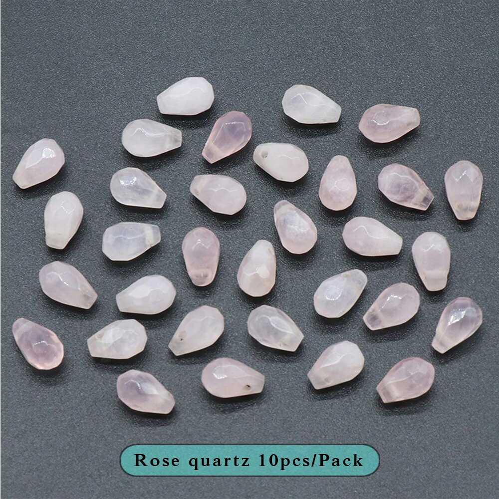 Каплевидные бусины из натурального камня 6х9 мм, 10 шт. Розовый, Rose quartz