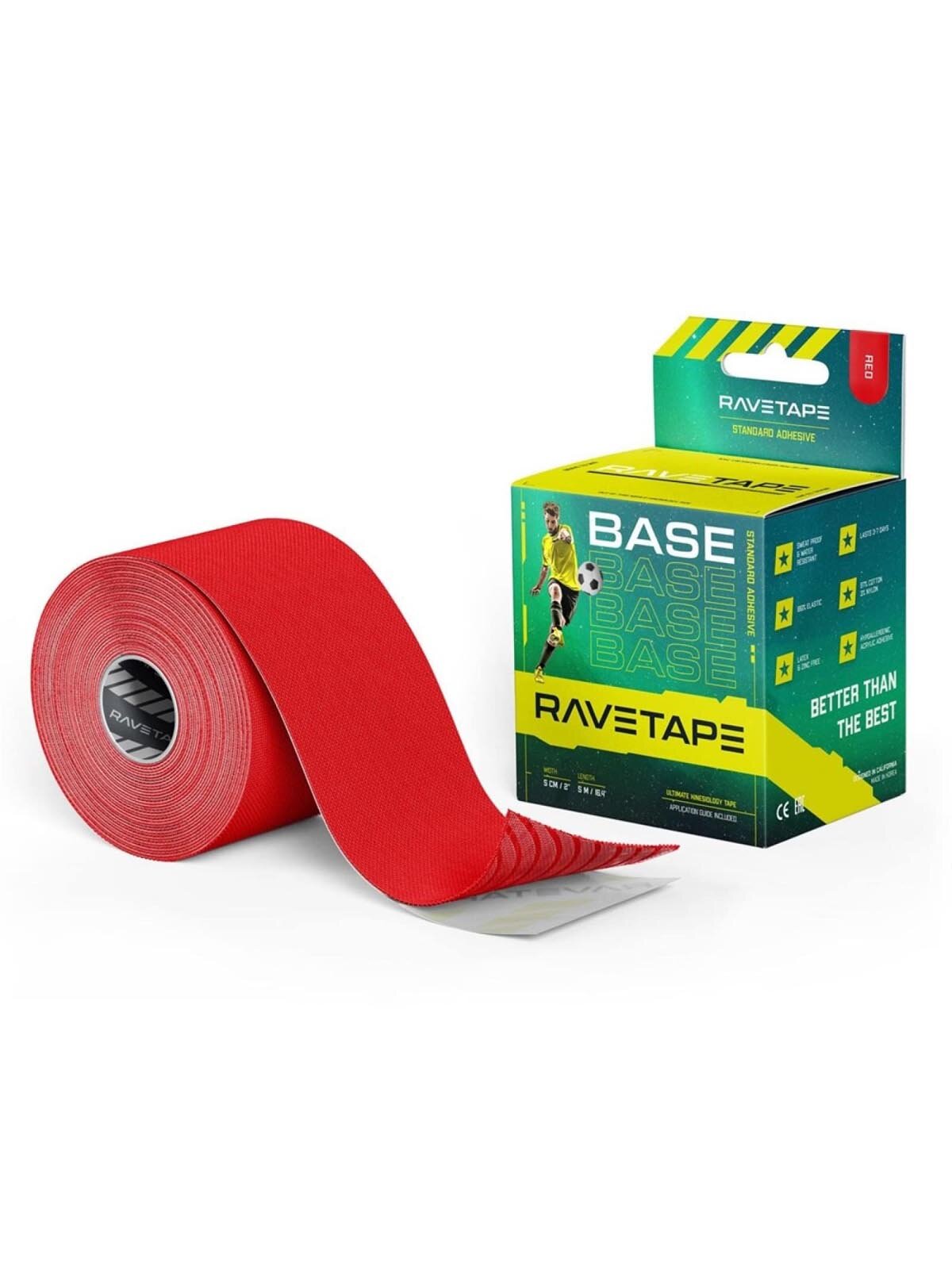 Универсальный кинезиотейп RaveTape BASE для любых нагрузок, 1 рулон, 5 см х 5 м
