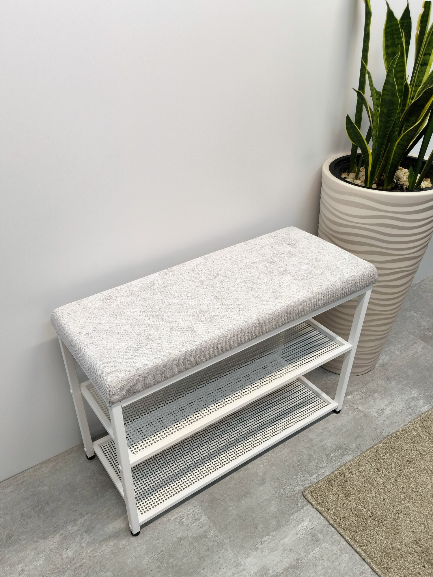 Обувница для прихожей "Дия" 2 полки / 66х31х53см / белый каркас - светло-серый шенилл