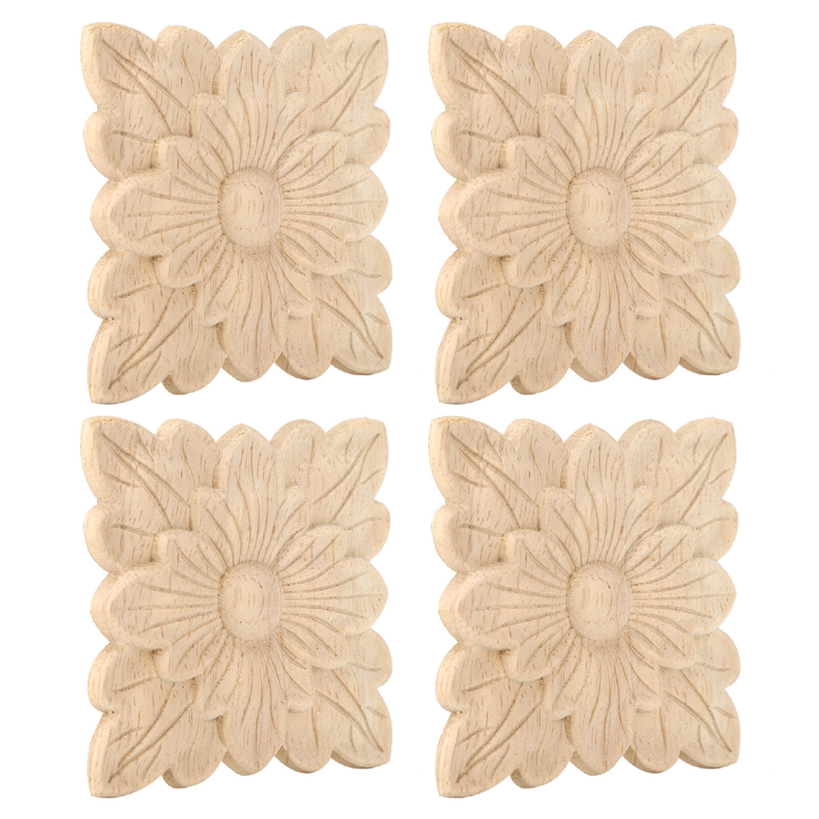 4 шт. резных аппликаций с цветочным узором из дерева для украшения мебели, украшения садовых дверей, аксессуаров в винтажном стиле