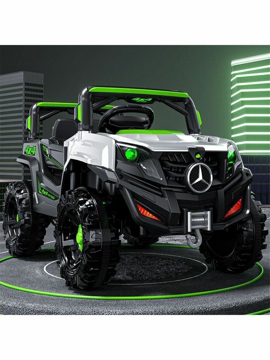 2-8 лет; Детский электромобиль, 4WD, 12V4.5A, пульт ДУ, Bluetooth, нагрузка 100KG, зеленый