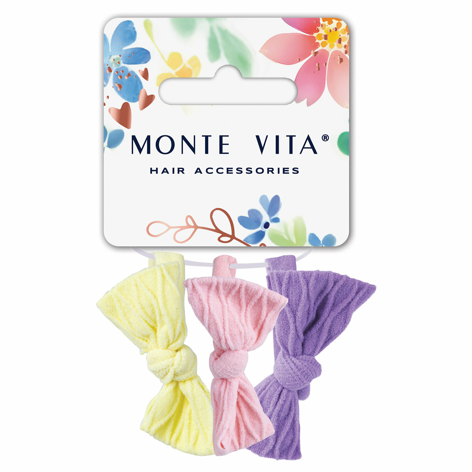 Резинки для волос набор 3 шт, мягкие, средние, с бантами, разные цвета, MONTE VITA (монте вита), 457049