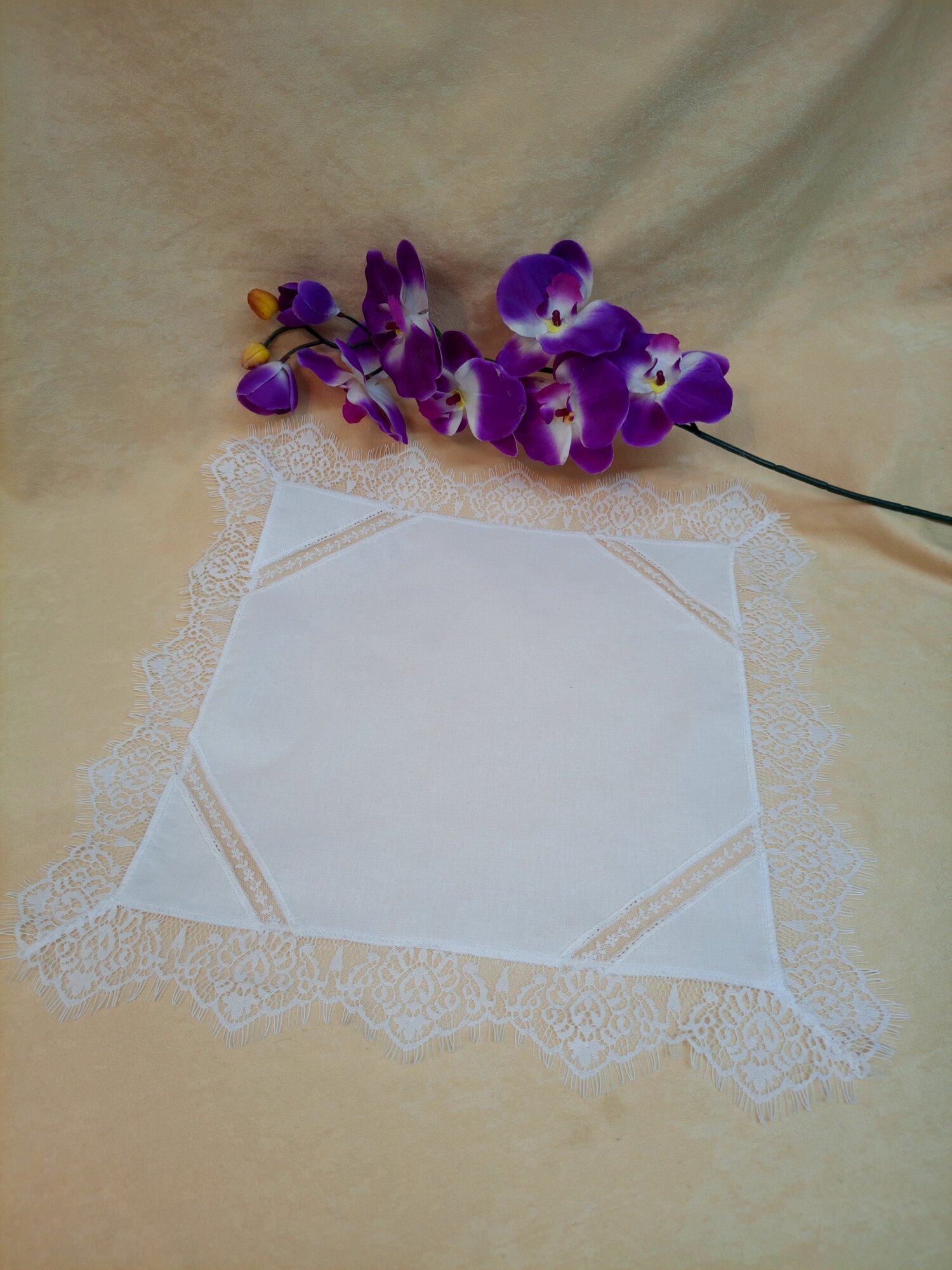 Платок носовой с кружевом "Шантильи ", хлопок 30х30 см.