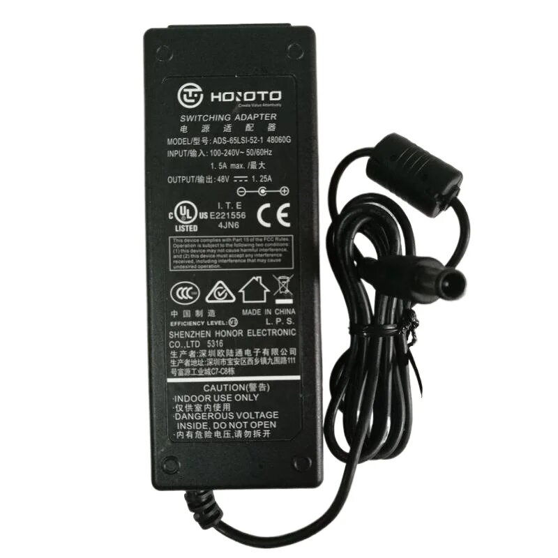 Оригинальный Hoioto ADS-65LSI-SI-52-1 48060G 48V1.25A 60 Вт импульсный адаптер переменного тока для мониторинга Dahua POE зарядное устройство для ноутбука