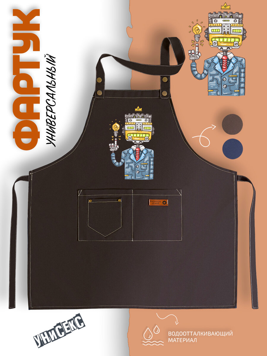 Фартук кухонный с роботом уневерсальный с принтом поварской для кухни