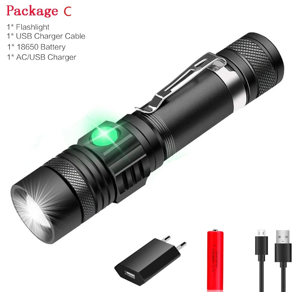 Pocketman черный USB фонарик T-6-8000 Lumen, Темно-зеленый, C