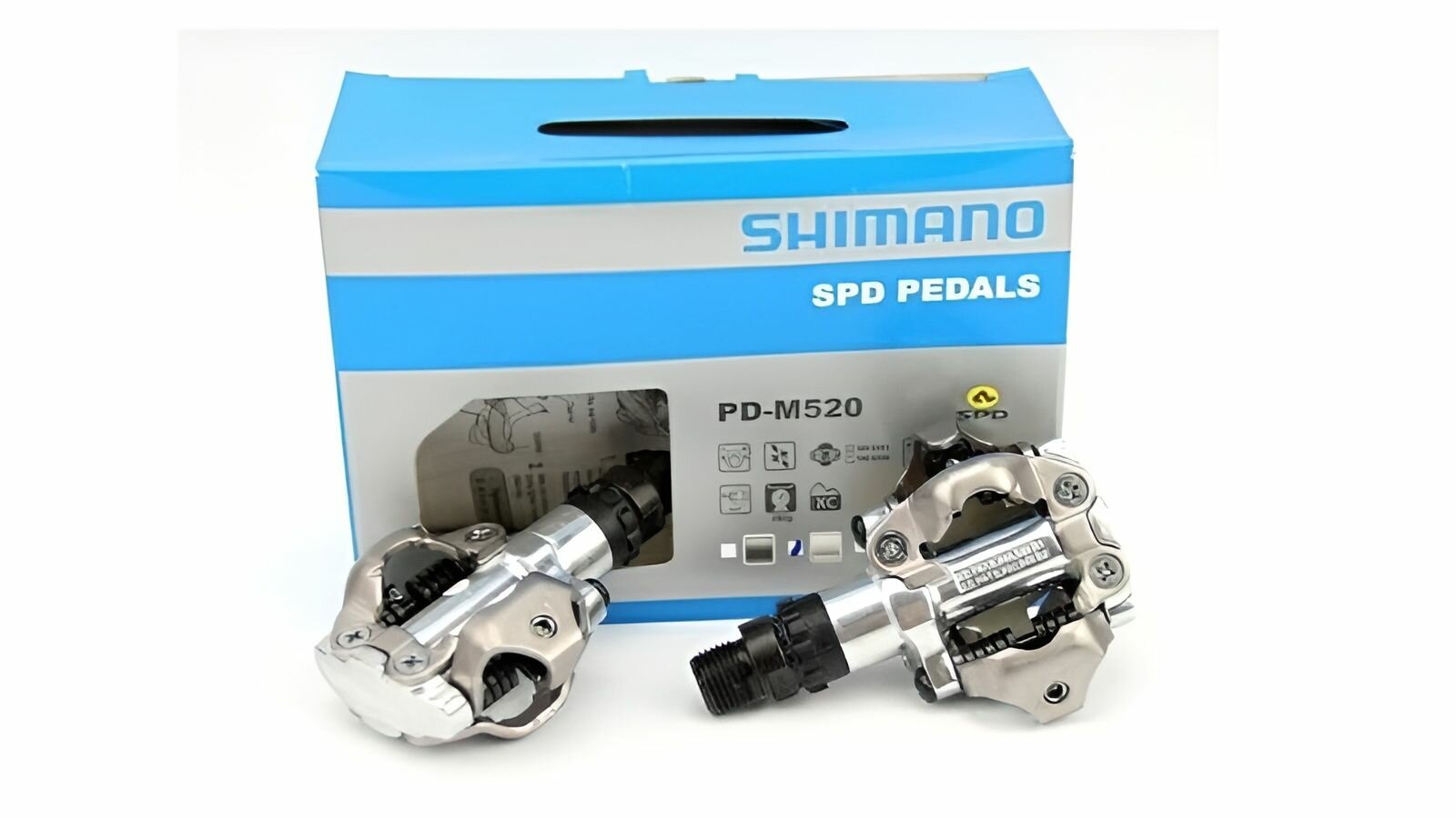Контактные велосипедные педали SHIMANO PD-M520, с шипами, серебристые