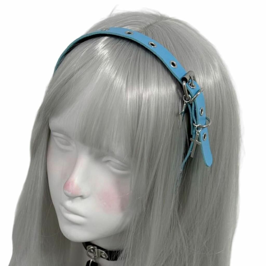 Мягкий ободок из искусственной кожи с крестами, Синий