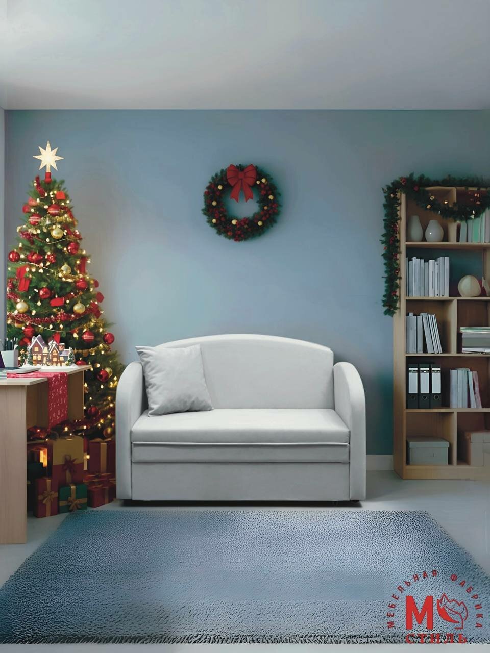 Диван выкатной М-Стиль "Джери", ящик для хранения, велюр искусственный, серый